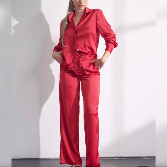 Pants & Jumpsuits | Sexy Red Satin Baddie Set | Poshmark